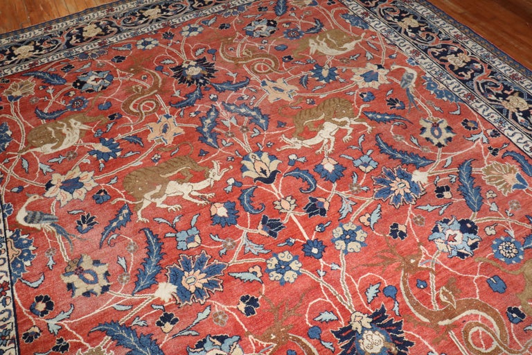 Persian Tabriz Hunting Animal Pictorial Rug For Sale at 1stDibs
