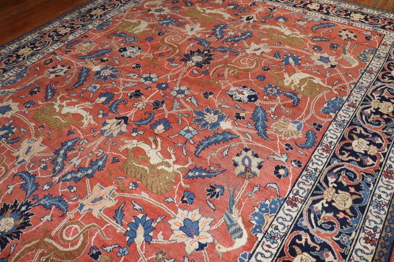 Persian Tabriz Hunting Animal Pictorial Rug For Sale at 1stDibs