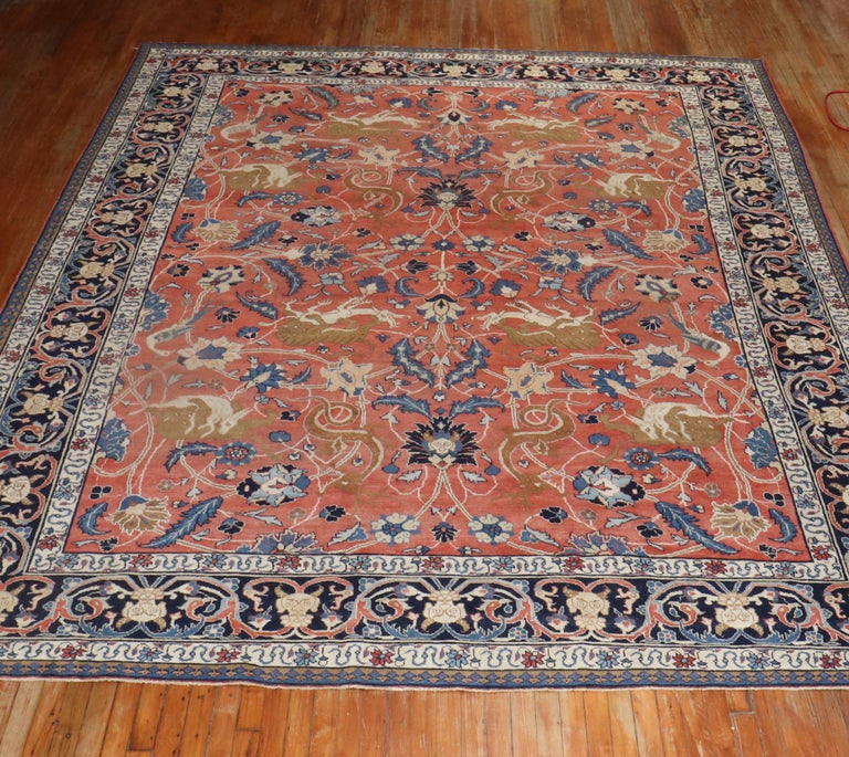 Persian Tabriz Hunting Animal Pictorial Rug For Sale at 1stDibs