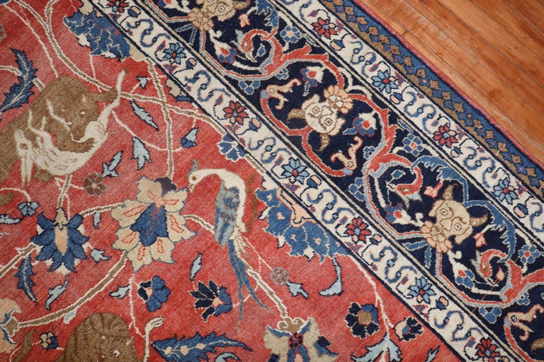 Persian Tabriz Hunting Animal Pictorial Rug For Sale at 1stDibs