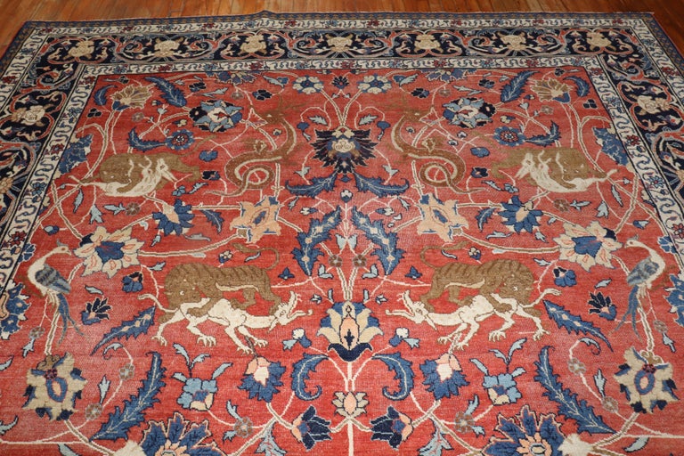 Persian Tabriz Hunting Animal Pictorial Rug For Sale at 1stDibs