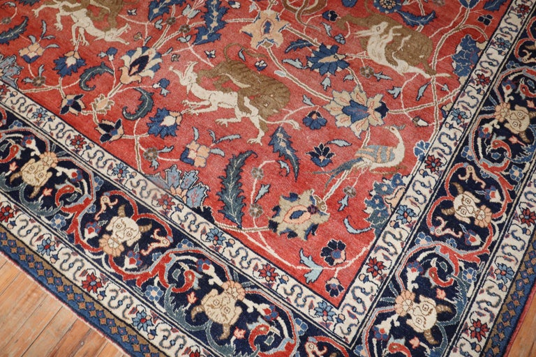 Persian Tabriz Hunting Animal Pictorial Rug For Sale at 1stDibs