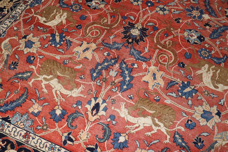 Persian Tabriz Hunting Animal Pictorial Rug For Sale at 1stDibs