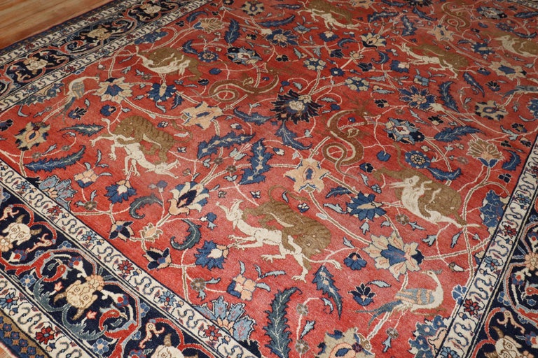 Persian Tabriz Hunting Animal Pictorial Rug For Sale at 1stDibs