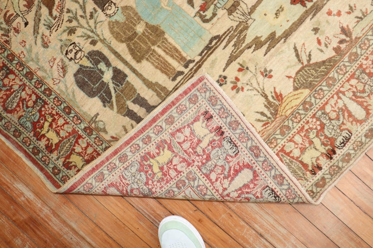 Persian Tabriz Hunting Animal Pictorial Scatter Rug For Sale at 1stDibs