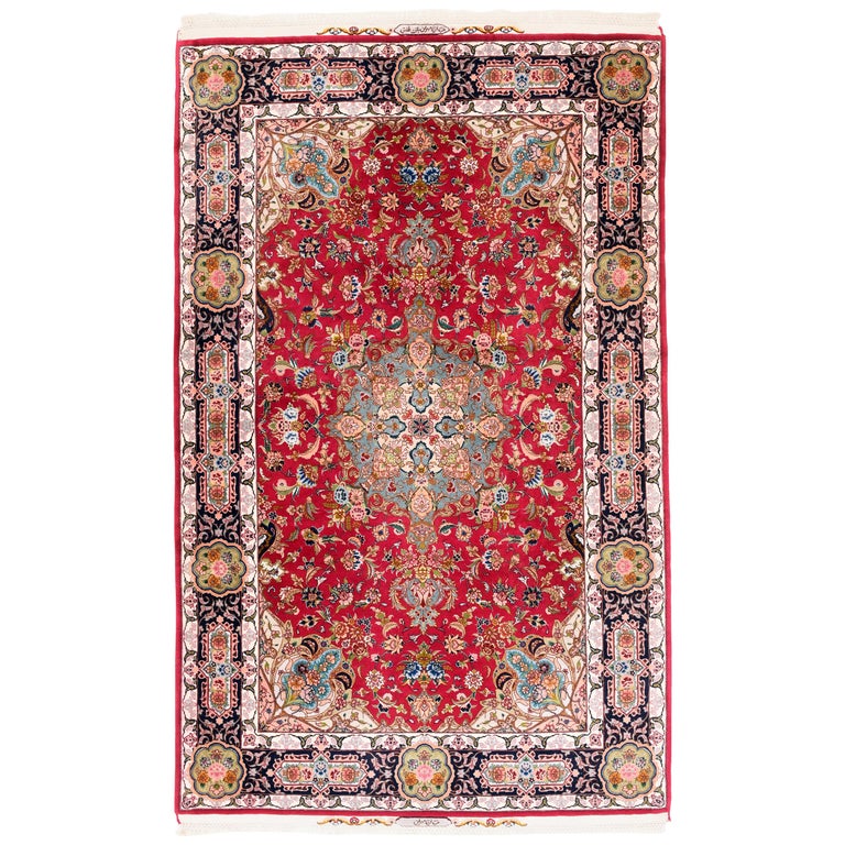Extremely Fine Tabriz Area Rug (Signed) For Sale at 1stDibs