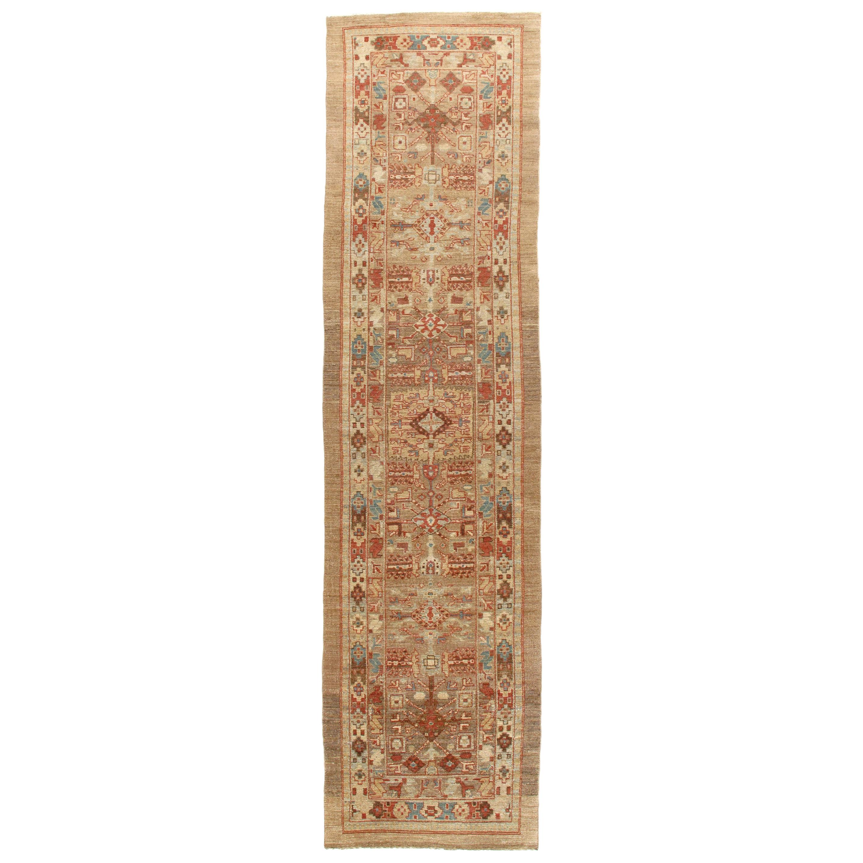 Decorative Hand Knotted Rug in Camel with Blue and Rust Accent For Sale ...