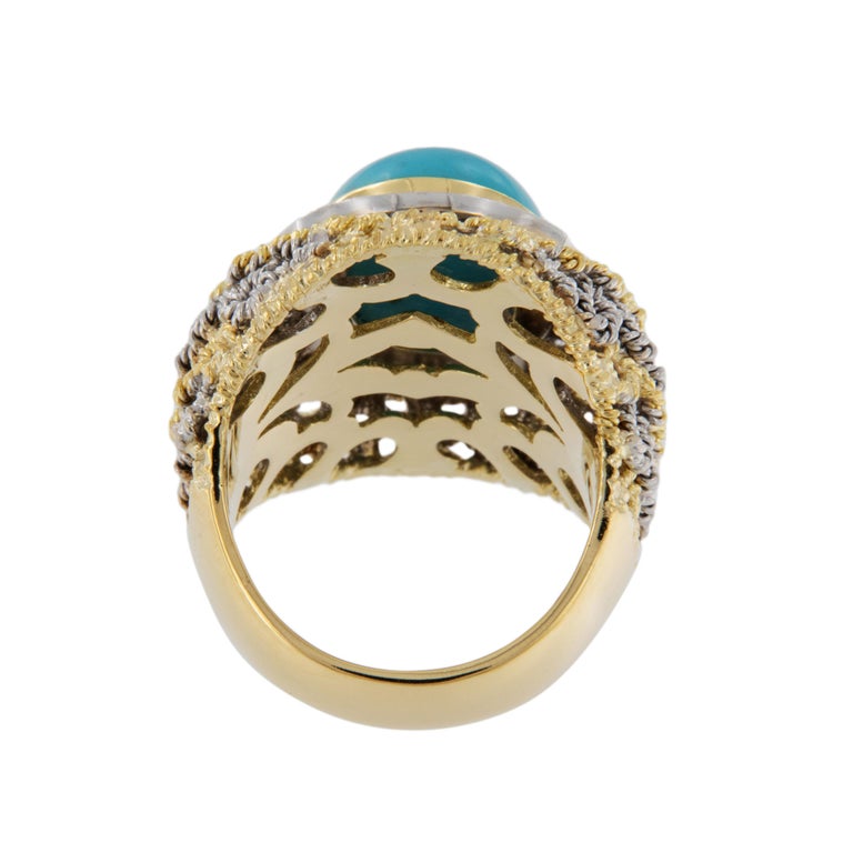 Persian Turquoise 18 Karat Yellow Gold and White Gold Diamond Ring Made ...
