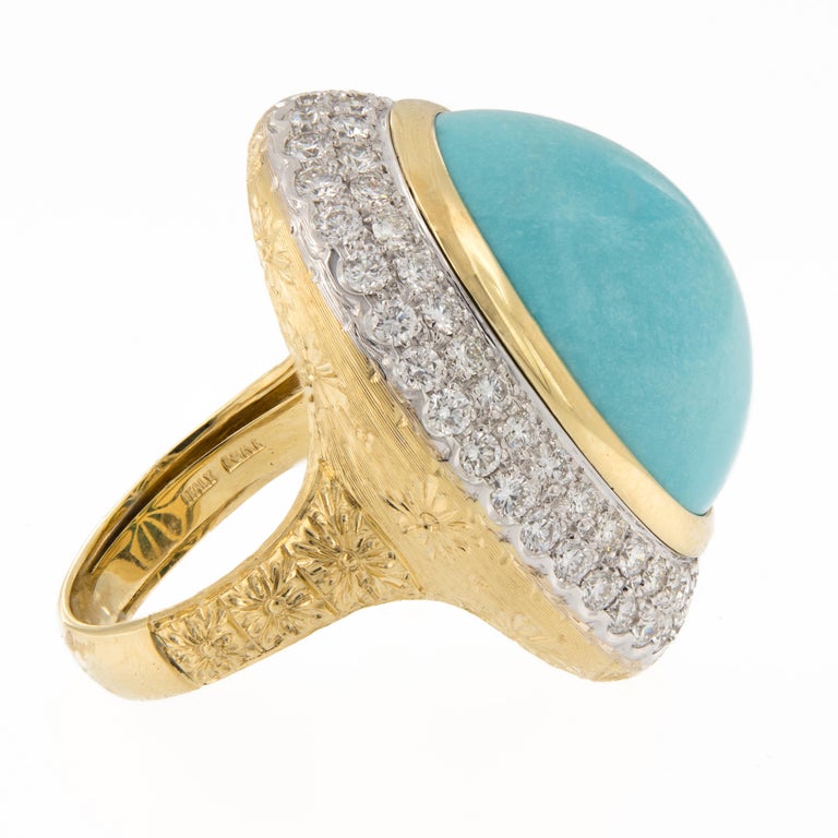 Persian Turquoise Diamond Gold Cocktail Ring at 1stDibs