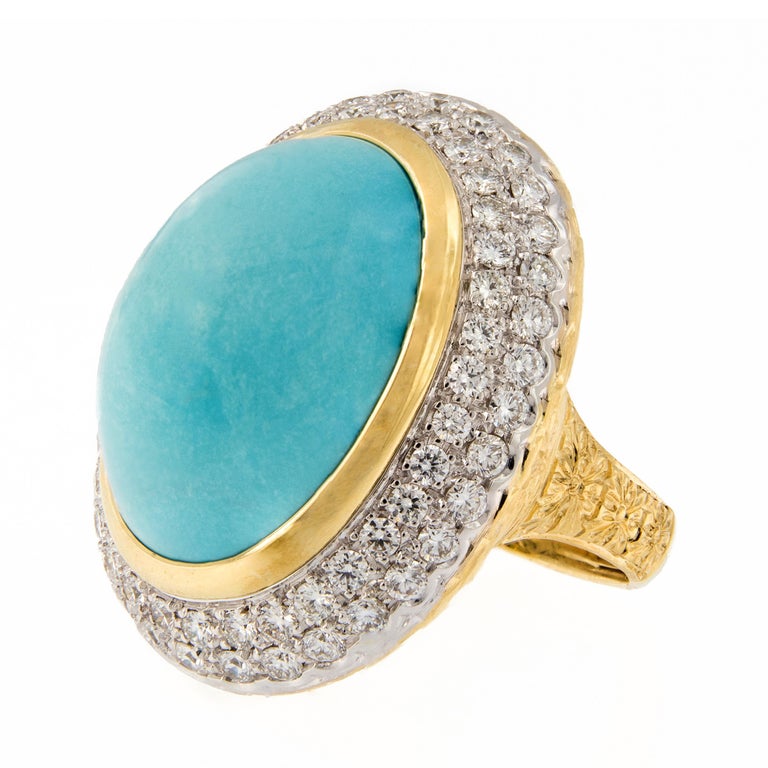 Persian Turquoise Diamond Gold Cocktail Ring at 1stDibs