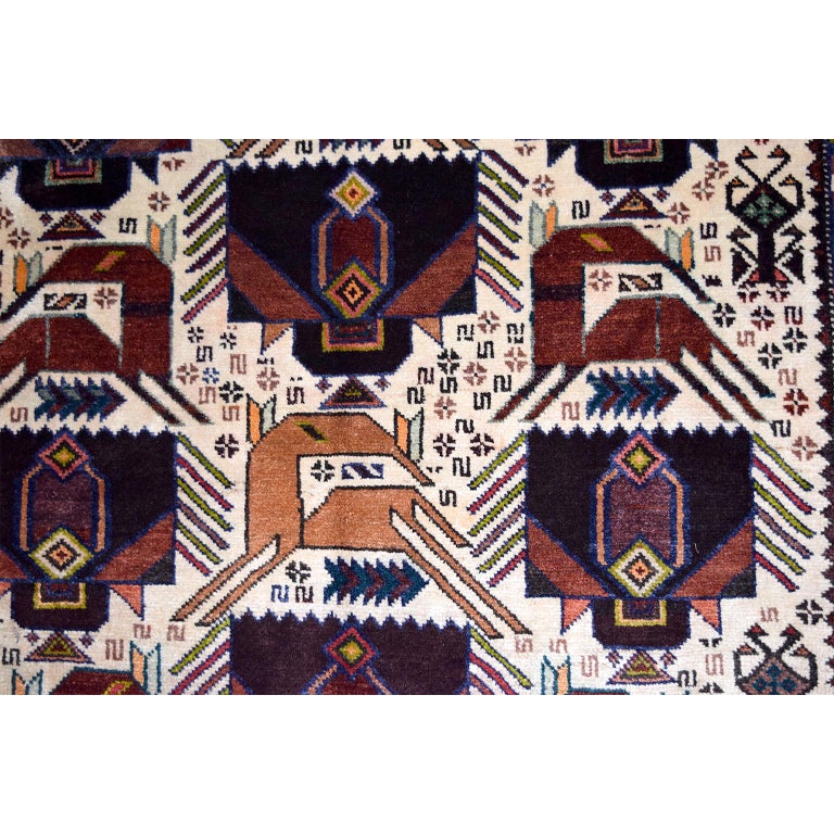 Vintage 1940s Persian Zabol Rug, Zoroastrian Motif, 4x6 For Sale at 1stDibs