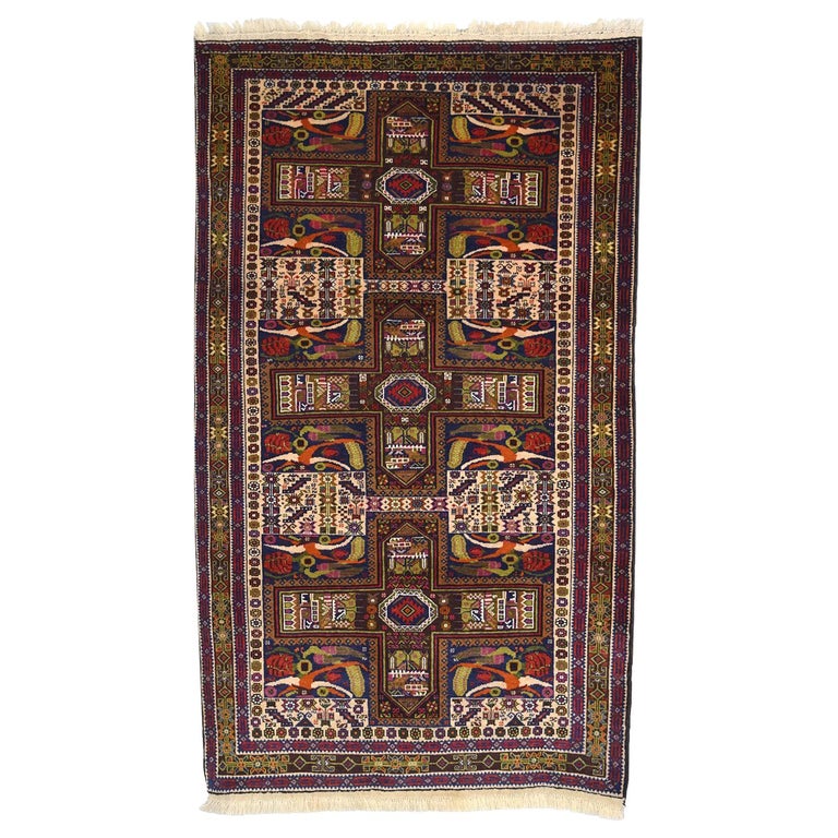 Vintage 1940s Persian Zabol Rug, Zoroastrian Motif, 4x7 at 1stDibs