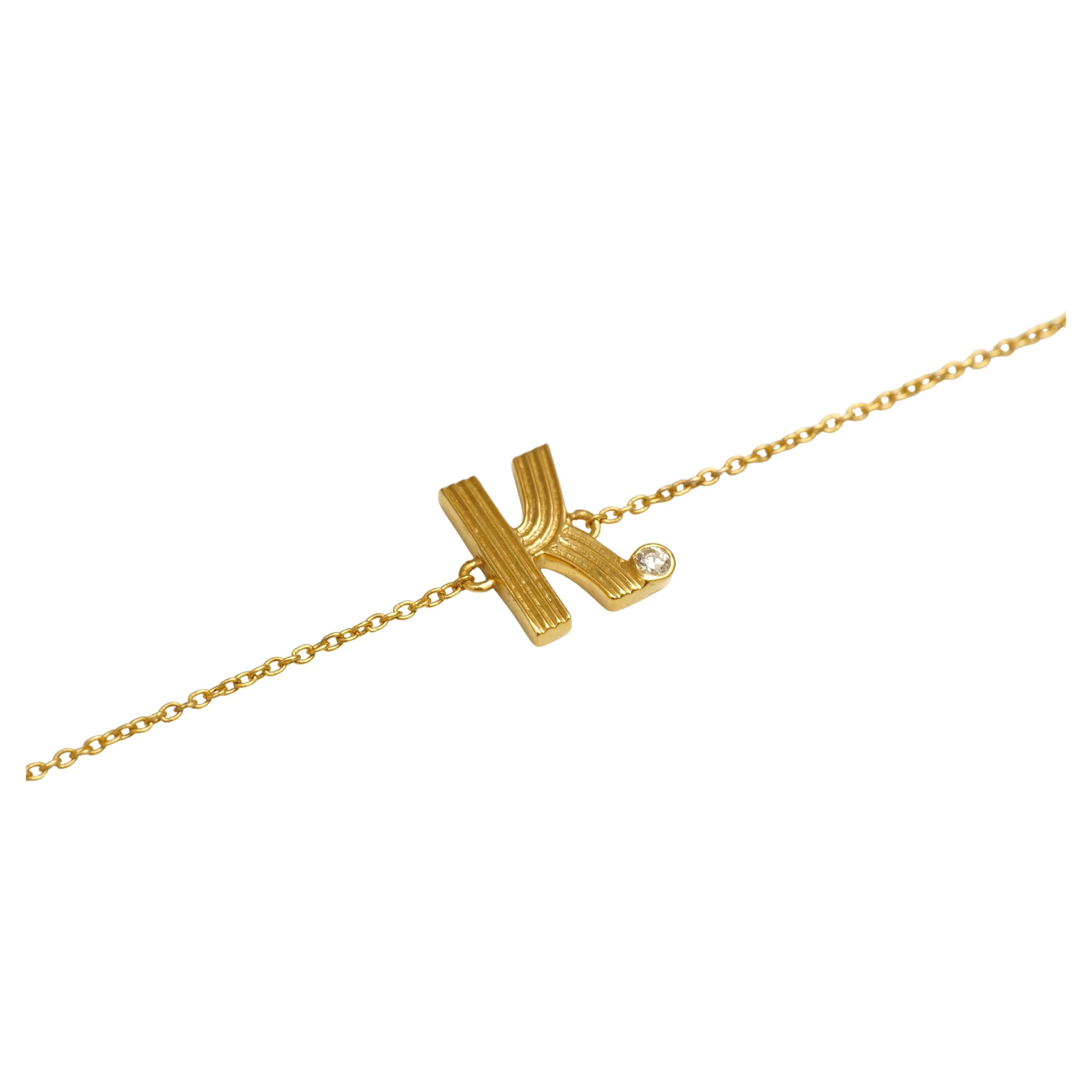 Personalized Flute Initial Diamond Chain Bracelet in 14k Solid Gold For ...
