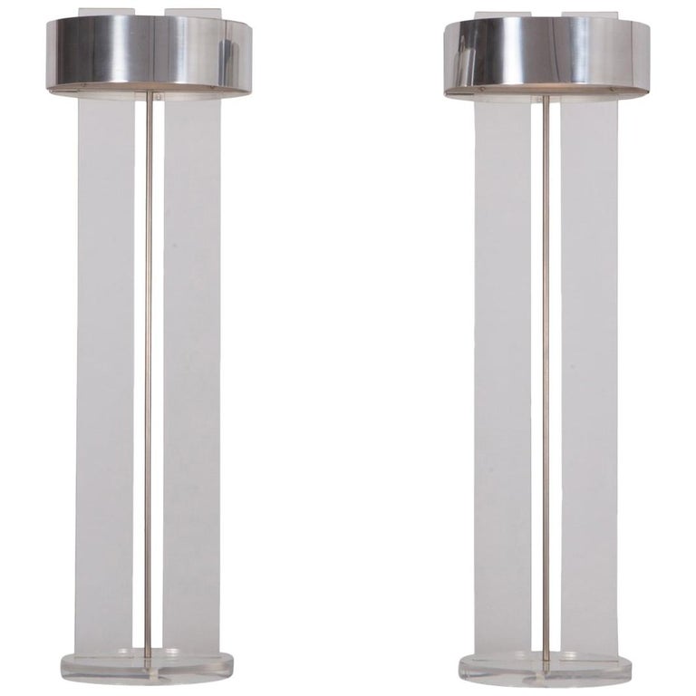 Perspex Postmodern floor lamps with Chrome Shade, Set of Two at 1stDibs