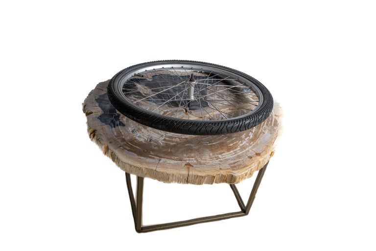 Pertrified Wood Slab with Metal Base For Sale at 1stDibs