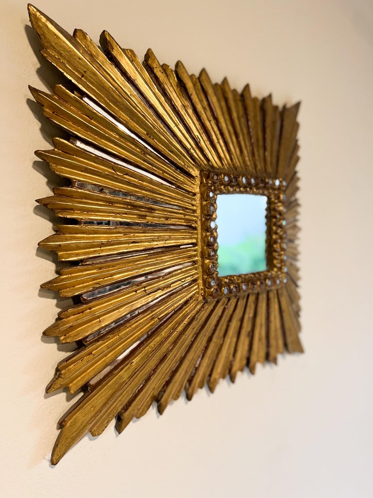 Peruvian Antique Squared Sunburst Mirror For Sale at 1stDibs