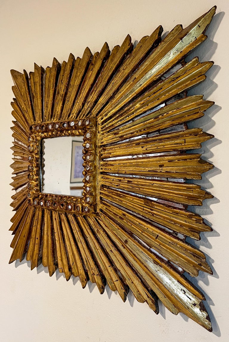 Peruvian Antique Squared Sunburst Mirror For Sale at 1stDibs