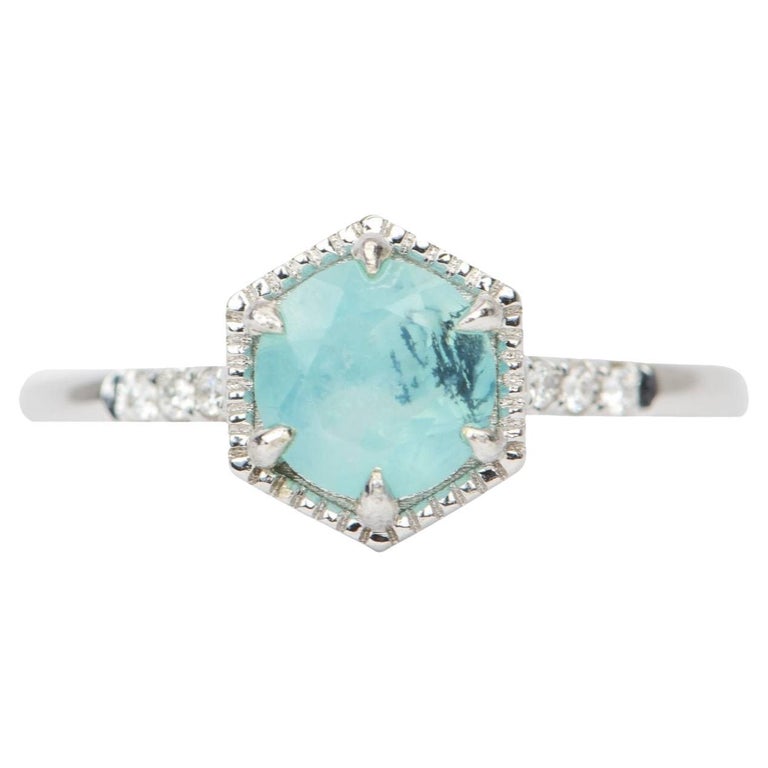 Peruvian Blue Opal Hexagon Setting 14K White Gold Engagement Ring ...