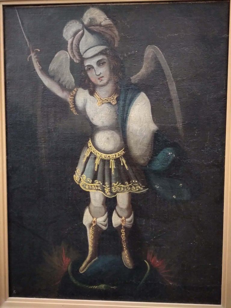 Peruvian Cuzco Colonial Painting St Michael Oil on Canvas 19th C For ...