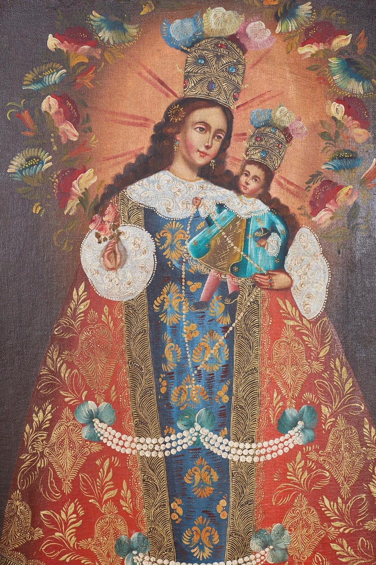 Peruvian Cuzco School Colonial Style Madonna Child Painting at 1stDibs ...