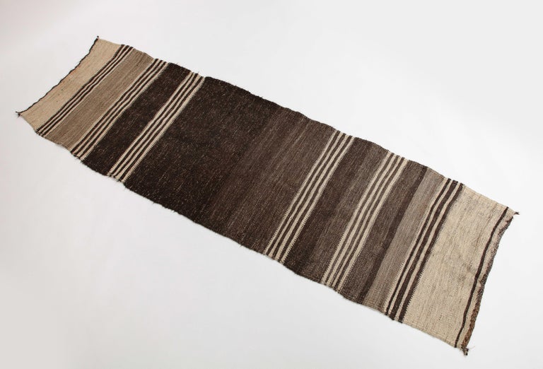 Peruvian Hand-Knotted Brown Striped Wool Runner For Sale at 1stDibs