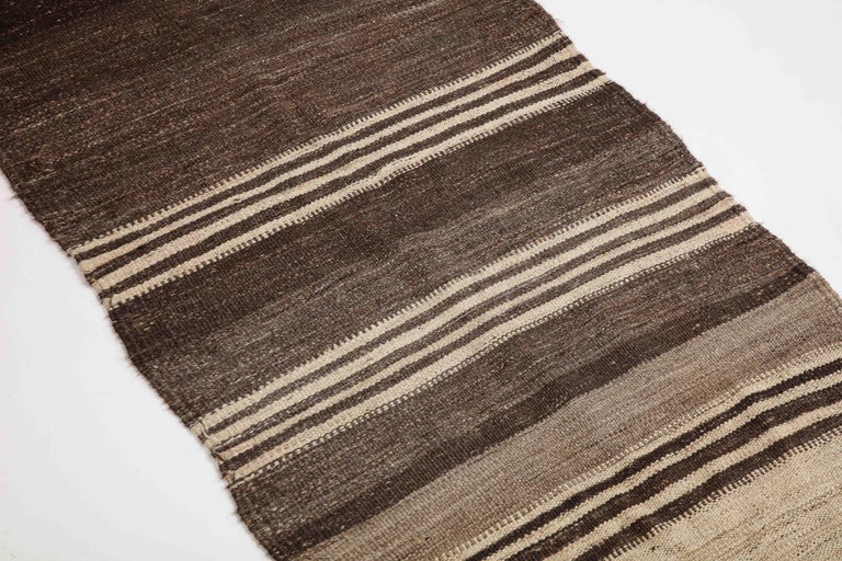 Peruvian Hand-Knotted Brown Striped Wool Runner For Sale at 1stDibs