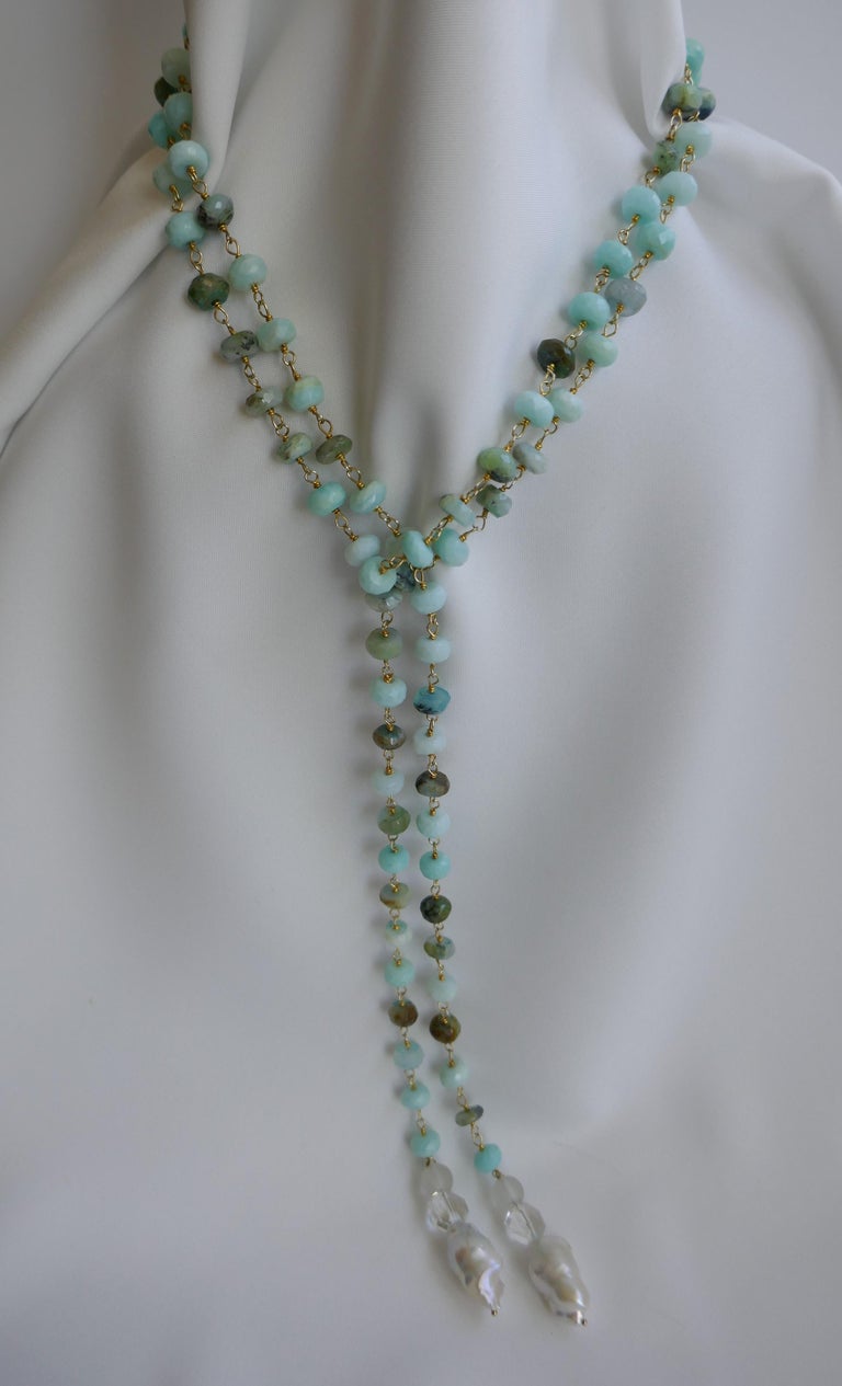 Peruvian Opal Vermeil 925 Baroque Cultured Pearls Long Lariat Gemstone ...