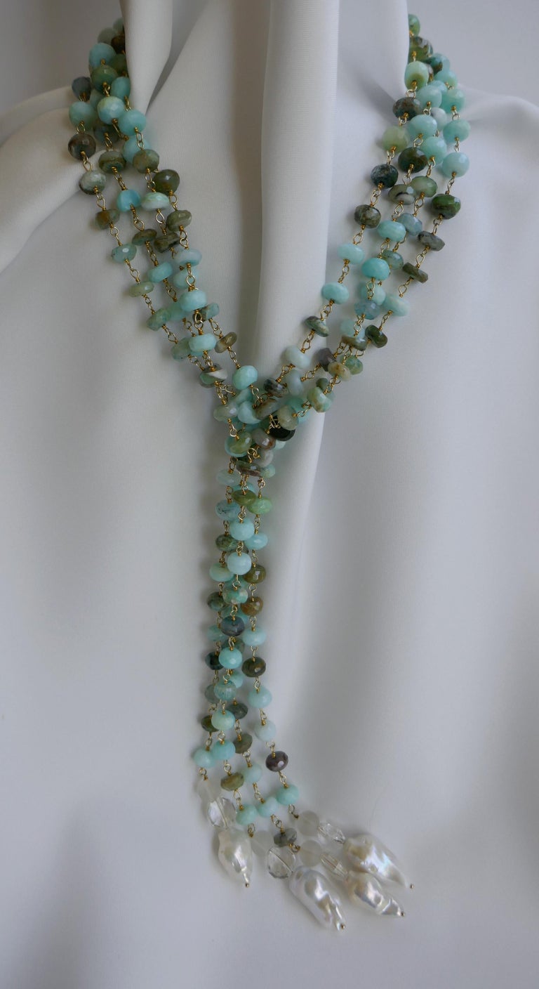 Peruvian Opal Vermeil 925 Baroque Cultured Pearls Long Lariat Gemstone ...