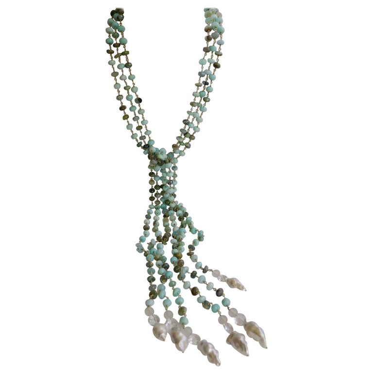 Peruvian Opal Vermeil 925 Baroque Cultured Pearls Long Lariat Gemstone ...