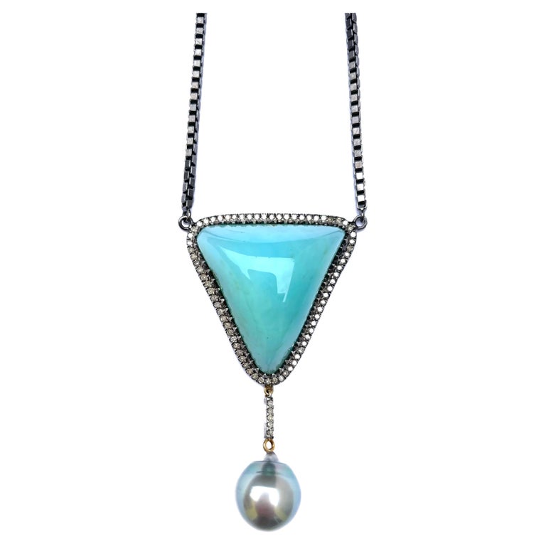 Peruvian Opal with Tahitian Pearl and Diamonds Necklace For Sale at 1stDibs