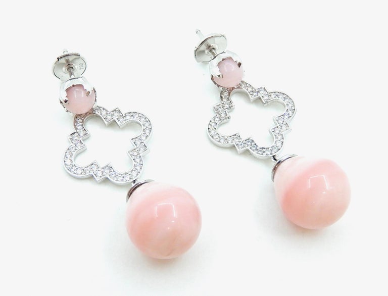 Peruvian Pink Opal Diamond and 18 Carat White Gold Earrings For Sale at ...