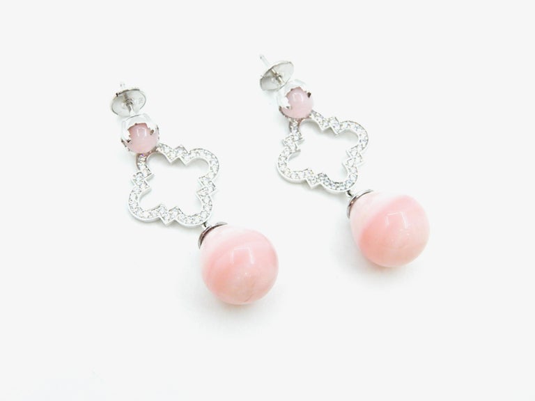 Peruvian Pink Opal Diamond and 18 Carat White Gold Earrings For Sale at ...