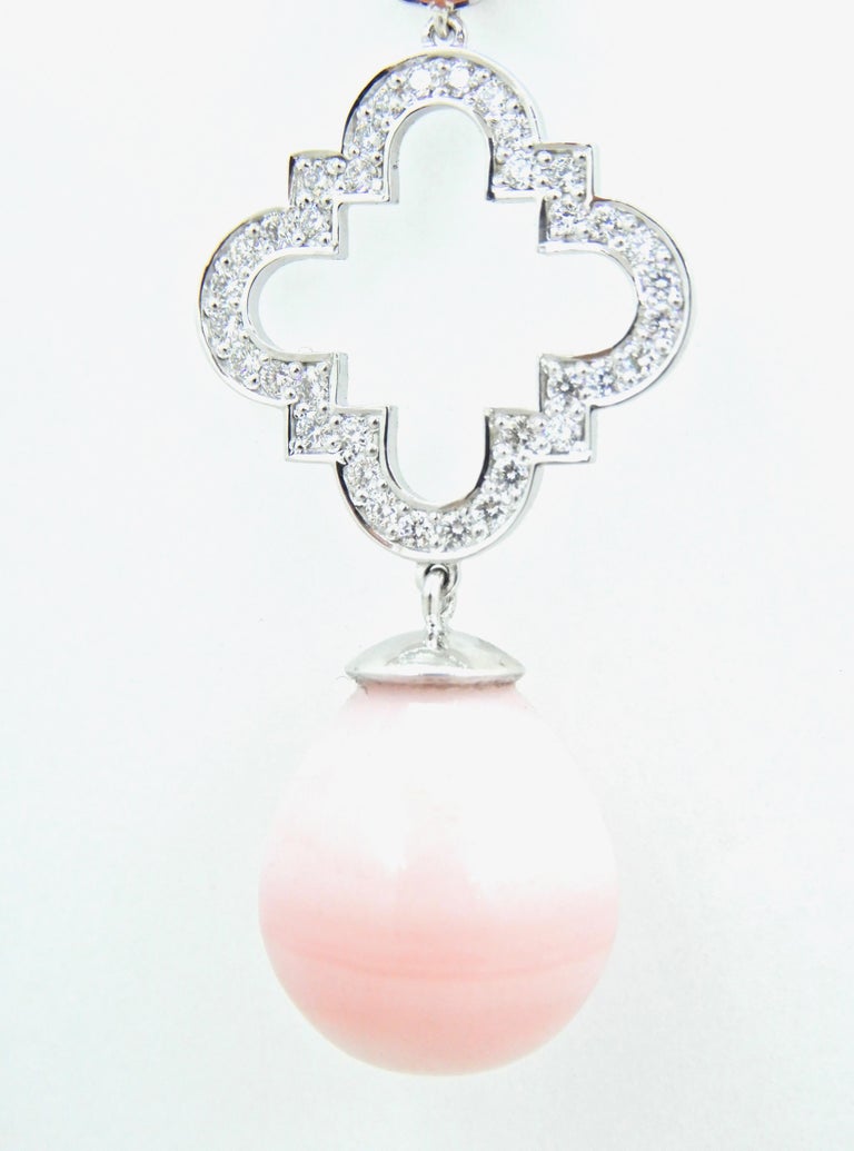 Peruvian Pink Opal Diamond and 18 Carat White Gold Earrings For Sale at ...