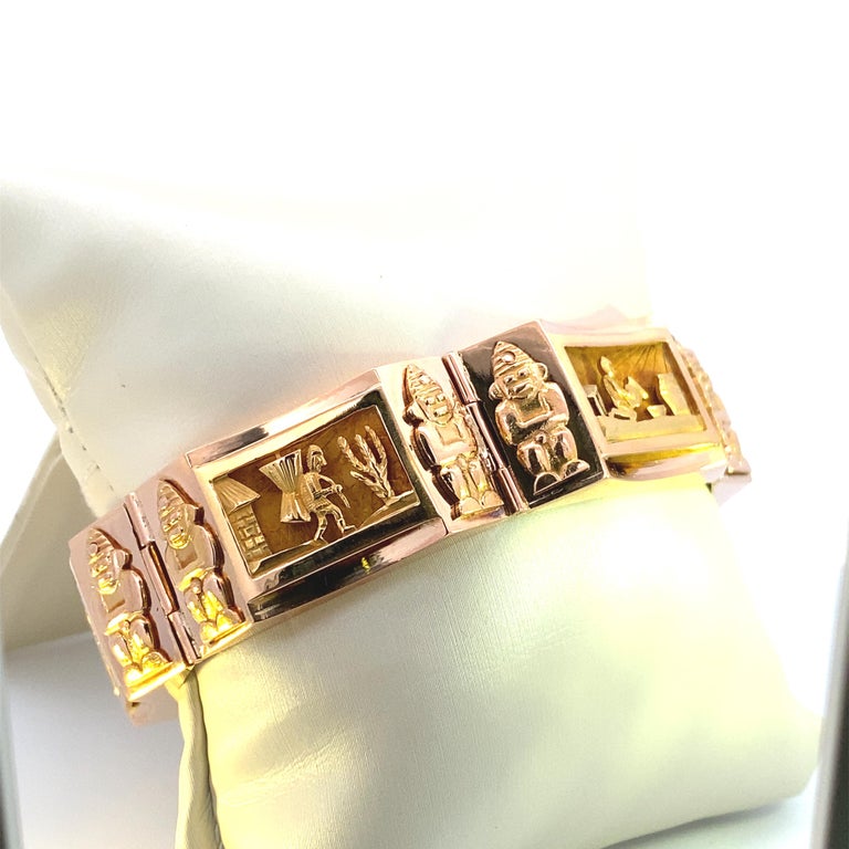 Peruvian Themed Gold Bracelet For Sale at 1stDibs