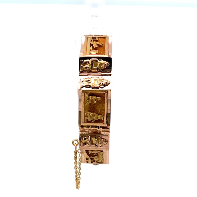 Peruvian Themed Gold Bracelet For Sale at 1stDibs