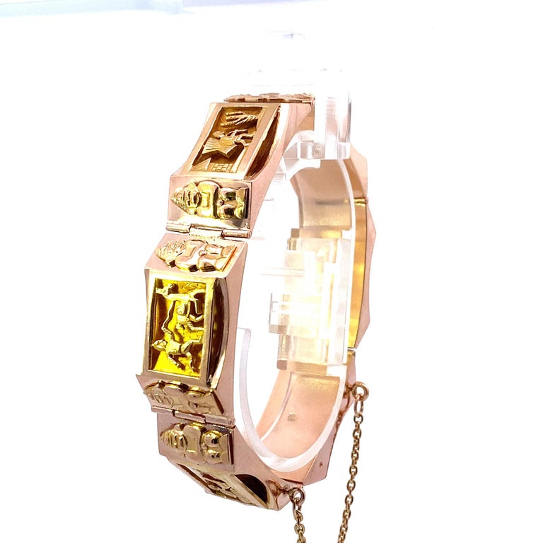 Peruvian Themed Gold Bracelet For Sale at 1stDibs