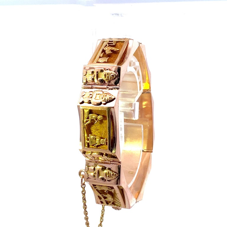 Peruvian Themed Gold Bracelet For Sale at 1stDibs