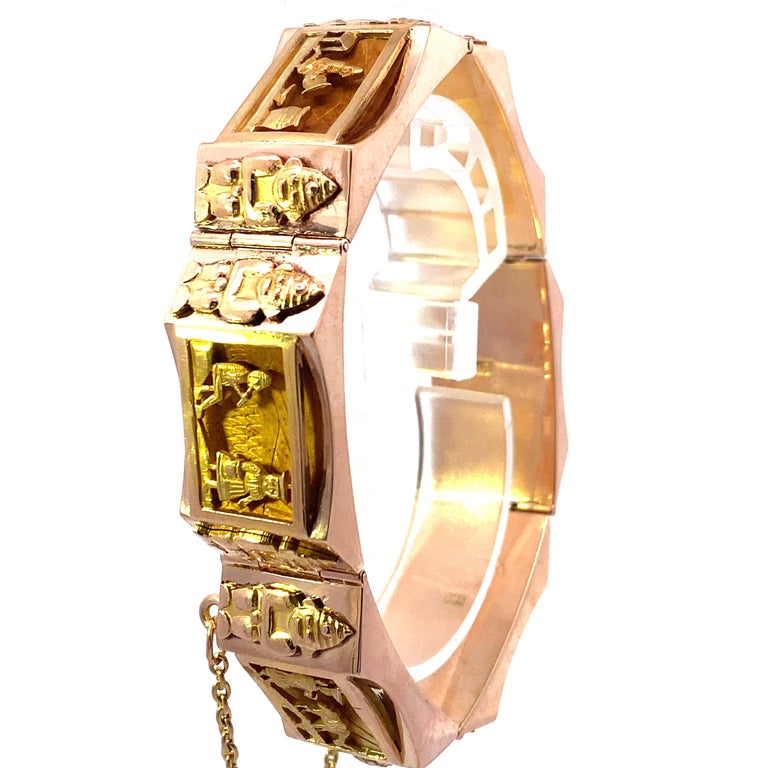 Peruvian Themed Gold Bracelet For Sale at 1stDibs