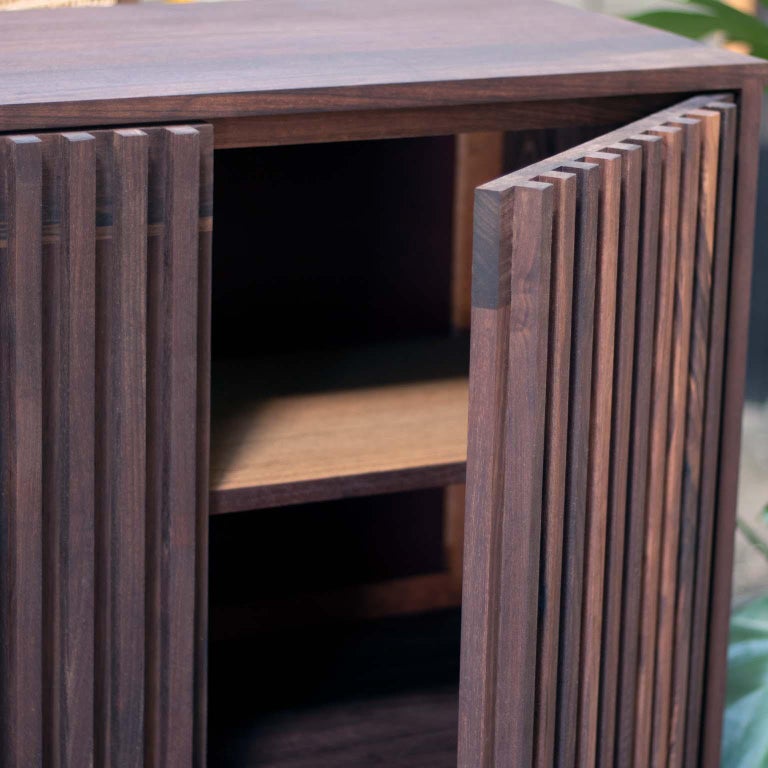Peruvian Walnut Dark Brown Slatted Door Cabinet For Sale at 1stDibs