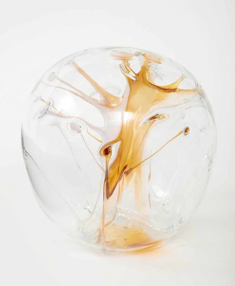 Peter Bramhall Amber, Clear Glass Orb For Sale at 1stDibs