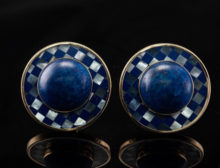 Peter Brams Lapis Lazuli Earrings Mother of Pearl 14K Gold For Sale at ...