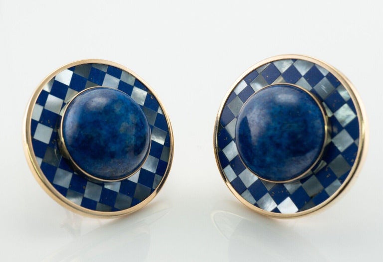 Peter Brams Lapis Lazuli Earrings Mother of Pearl 14K Gold For Sale at ...