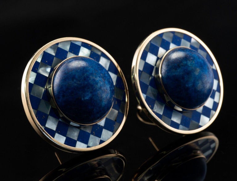 Peter Brams Lapis Lazuli Earrings Mother of Pearl 14K Gold For Sale at ...