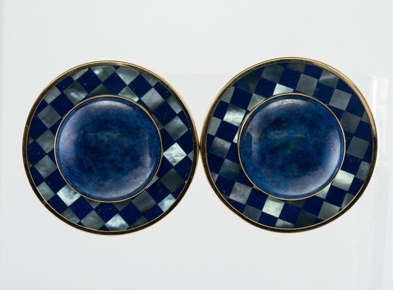 Peter Brams Lapis Lazuli Earrings Mother of Pearl 14K Gold For Sale at ...