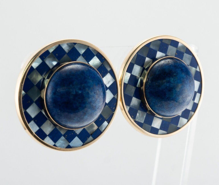 Peter Brams Lapis Lazuli Earrings Mother of Pearl 14K Gold For Sale at ...