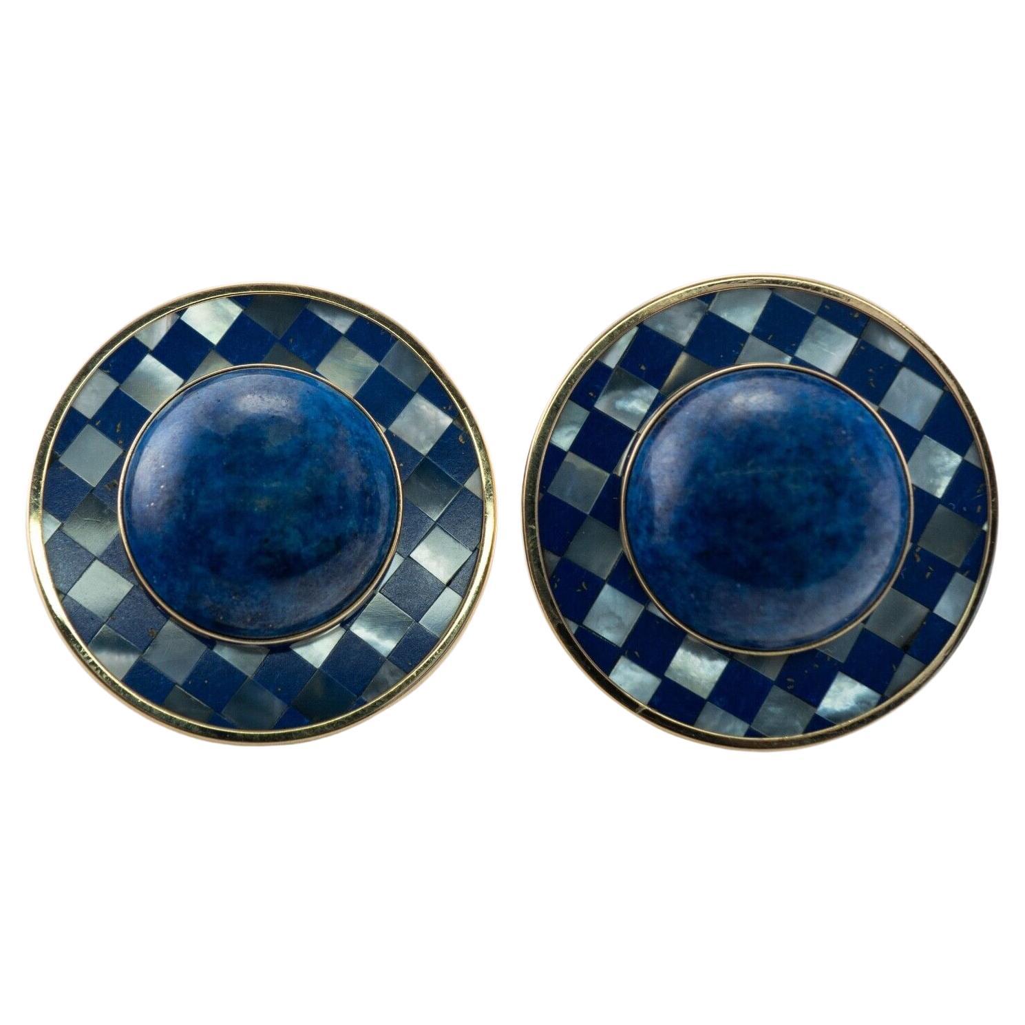 Peter Brams Lapis Lazuli Earrings Mother of Pearl 14K Gold For Sale at ...