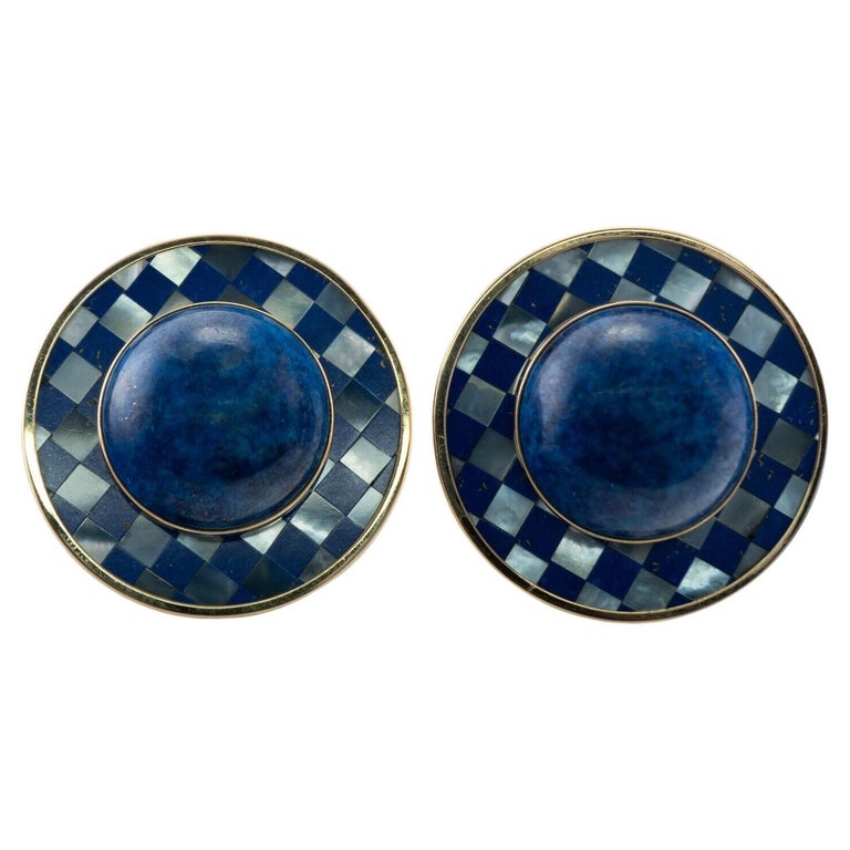 Peter Brams Lapis Lazuli Earrings Mother of Pearl 14K Gold For Sale at ...