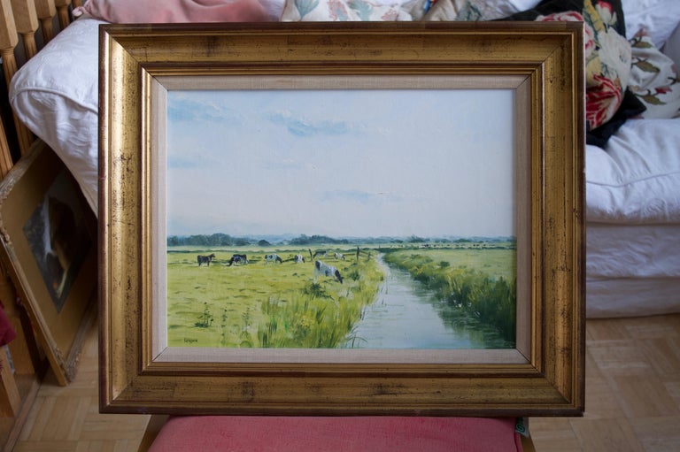 Peter Burman - Peter Bearman, Suffolk landscape, Cows grazing in marshland For Sale at 1stDibs