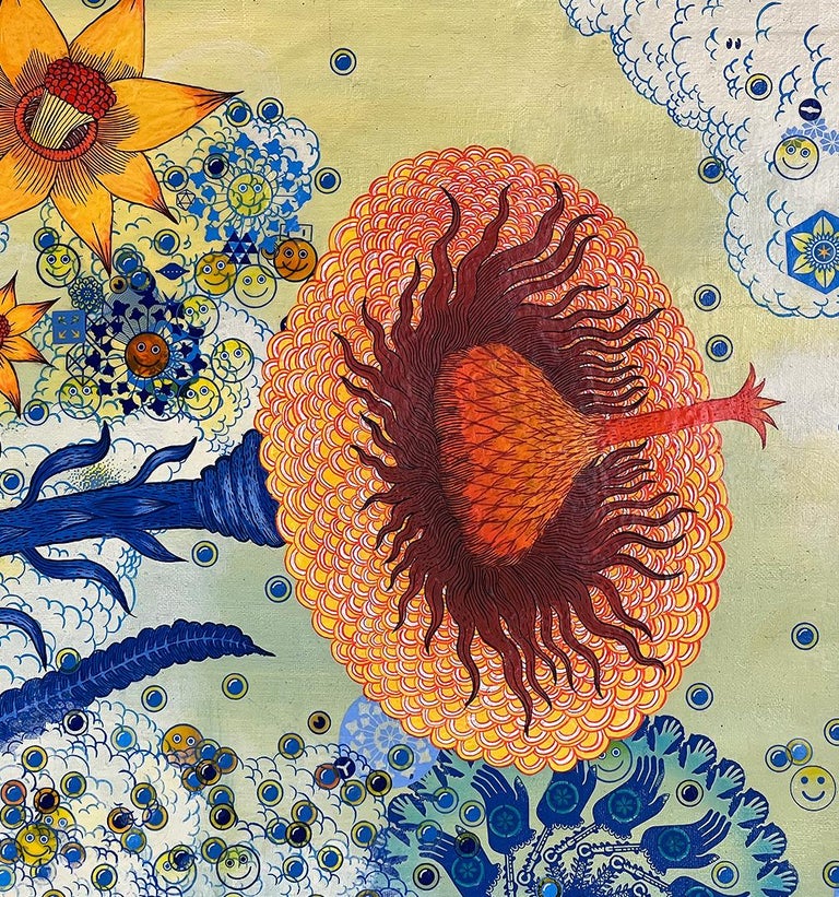 Peter Hamlin - Transmission Flower, Yellow Orange, Blue Botanical ...