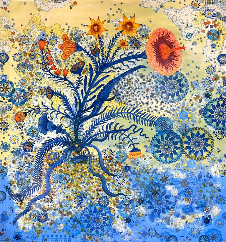 Peter Hamlin - Transmission Flower, Yellow Orange, Blue Botanical ...